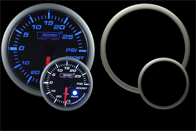 Electric Blue and White Boost Gauges - Prosport Gauges Peak & Warning ...