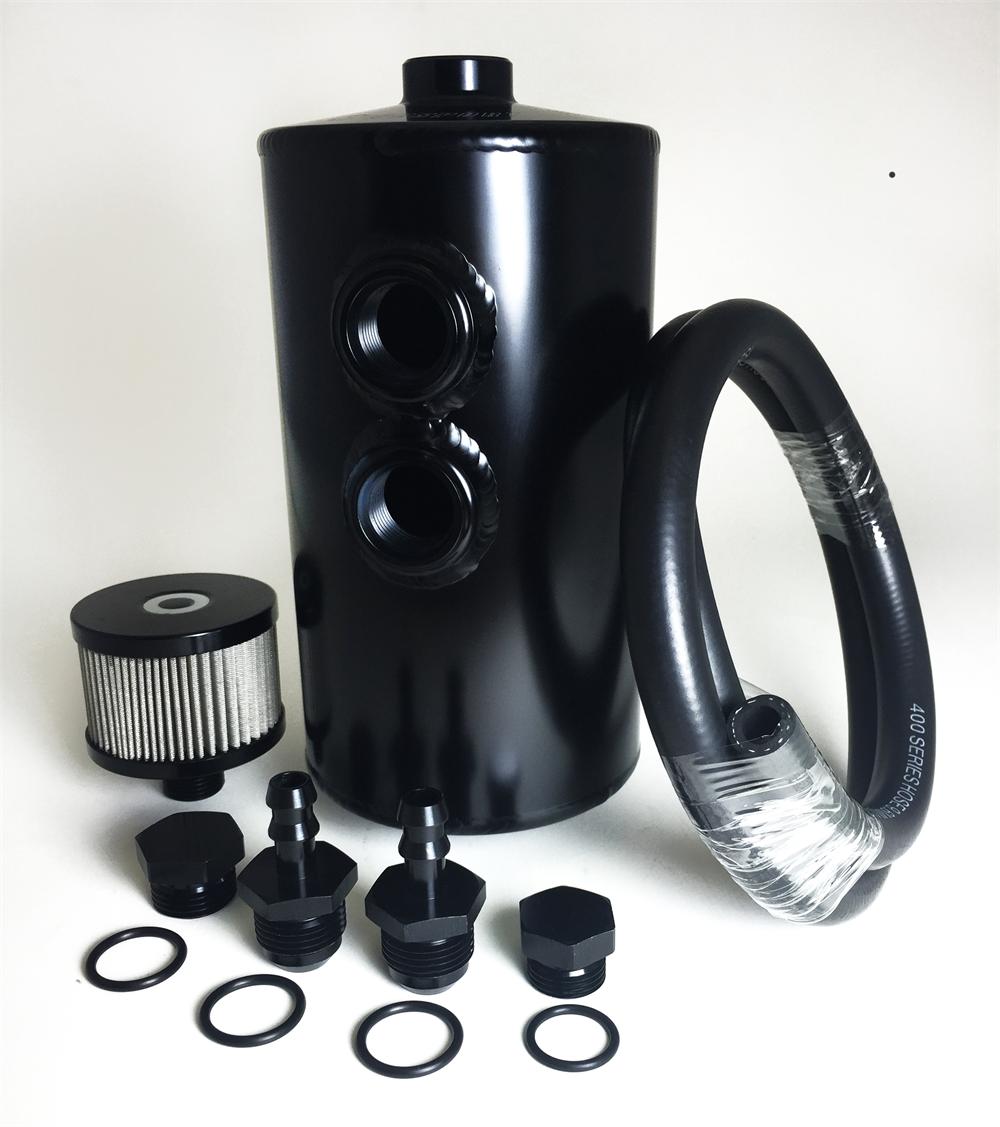 Prosport billet Aluminum baffled Oil Catch can - Black. Vented Dual ...