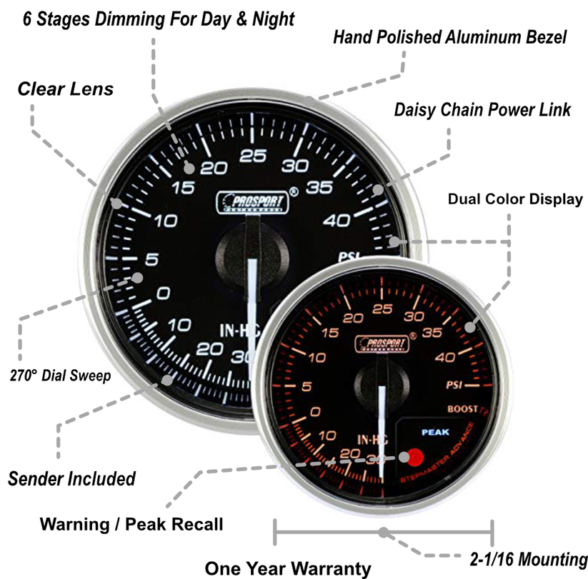 Prosport Digital 2-1/16" Supreme- electrical boost gauge – Prosport Gauges